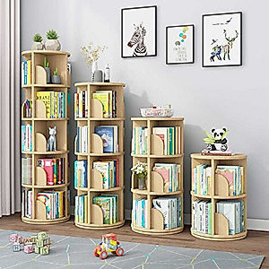 TNUEEIO 4-Tier Wooden Rotating Bookshelf,Natural Wood Revolving Floor Standing Bookcase 360 Display Corner Storage Rack for Kids Adults, Stackable Shelves Bookshelf Organizer