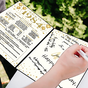 Crenics 40th Birthday Gift for Men or Women, Creative Back in 1984 Birthday Poster, Giant 40th Birthday Guest Signature Book for Black and Gold 40 Anniversary Birthday Party Decorations