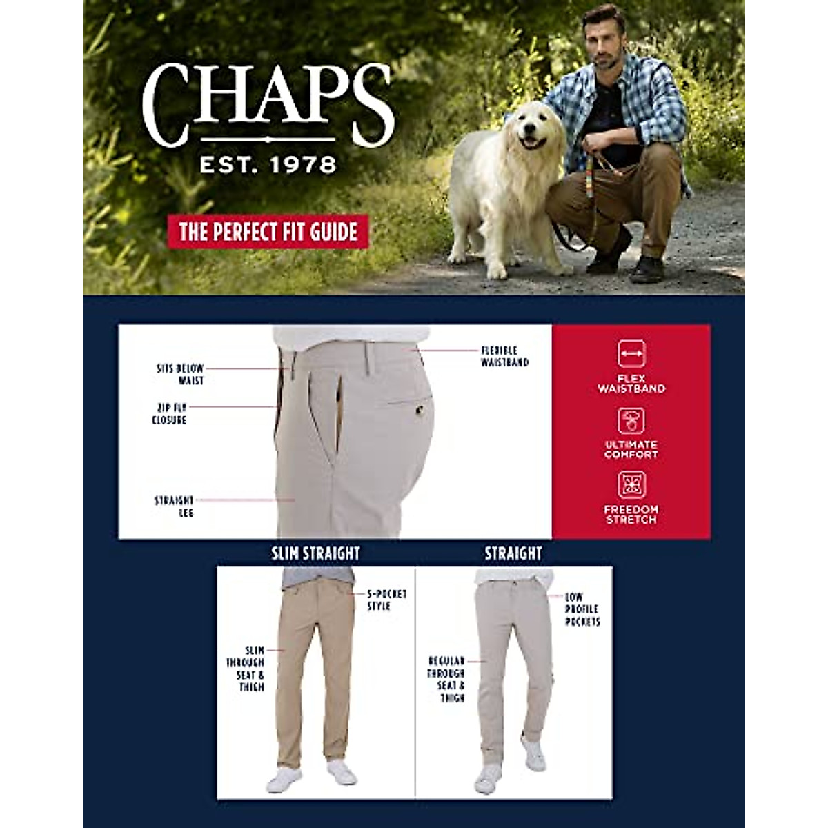 Chaps Men's Khaki Pants - Classic Straight Fit Casual Pant - Comfort Stretch Chinos with Flex Waistband for Men, Size 38W x 30L, American Black