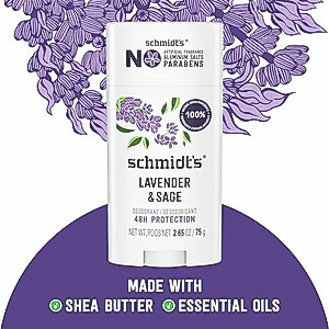 Schmidt's Aluminum-Free Vegan Deodorant Lavender & Sage with 24 Hour Odor Protection, 2 Count for Women and Men, Natural Ingredients, Cruelty-Free, 2.65 oz