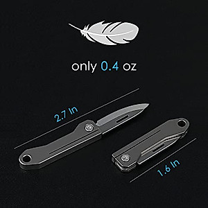 Juzpio Titanium Alloy Small Keychain Knife, Mini Folding Pocket Knife for Women Men, EDC Box Cutter (Titanium Alloy Handle/ 440c Steel Blade)