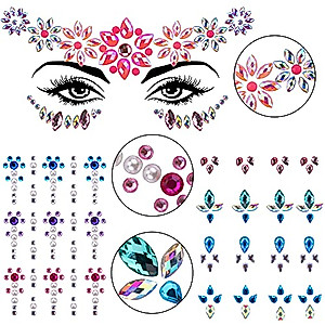 SIQUK 17 Sheet Face Sticker Jewels Eyes Jewel Set with 12 Sheet Mermaid Face Jewels Glitter Face Gems Rhinestone Face Crystal and 5 Sheet Eye Face Body Gems Crystal Tears Jewel for Festival Party