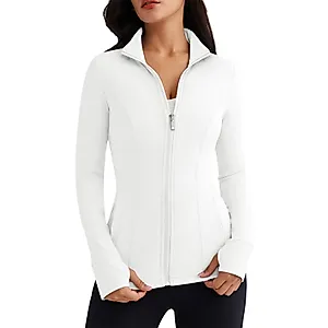 Trendy Queen Womens Lightweight Zip Up Jackets Mock Turtleneck Fall Hoodies Fitted 2024 Athletic Workout Clothes with Pockets White L