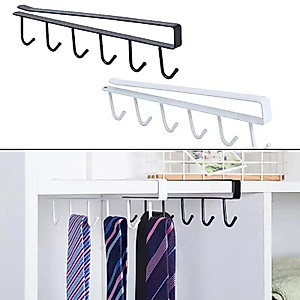 CAROYINO 3pcs x 6 Hook Coffee Cup Mug Holder for Kitchen, Fit for 1 Inch Thickness Shelf or Less Without Any Lip (White)