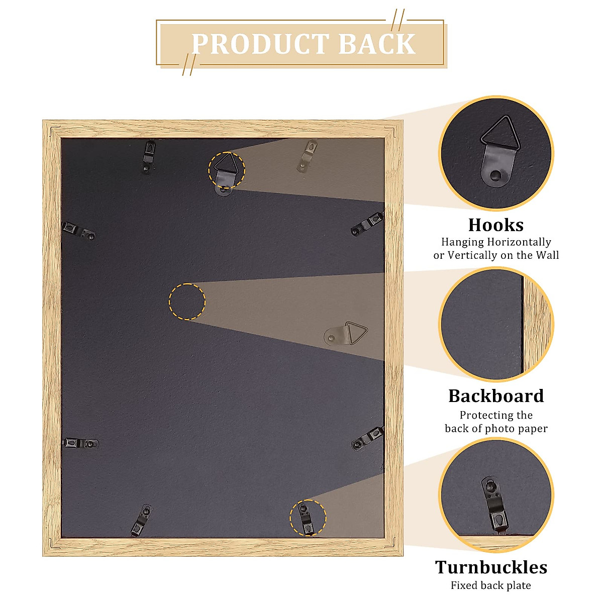 11x14 Picture Frame Set of 2, Natural Wood Photo Frame Display Pictures 8x10 with Mat or Two 5x7 with Mat & 11x14 Without Mat with Plexiglass for High Definition Wall Mounting Horizontal or Vertical