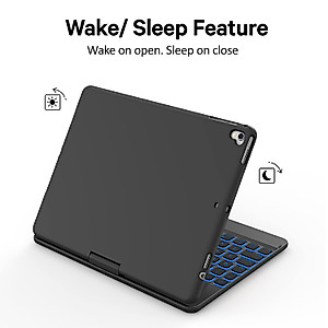 GreenLaw iPad Keyboard Case for iPad 6th 2018 - iPad 5th 2017- iPad Pro 9.7 - iPad Air 2 & 1-360° Rotation - 7 Color Backlit - Wireless Bluetooth - iPad Case with Keyboard, Black