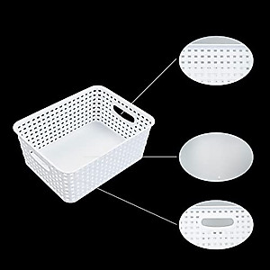Utiao White Plastic Storage Baskets Pantry Organizer Bin, 6 Packs