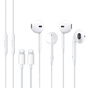 NOBVEQ 2 Packs Earbuds for iPhone Headphones Wired Earphones (Built-in Microphone & Volume Control) Headsets for iPhone 14/13/12/11/SE/XR/8/7 Support All iOS-System, Sport Headphone with Mic - White