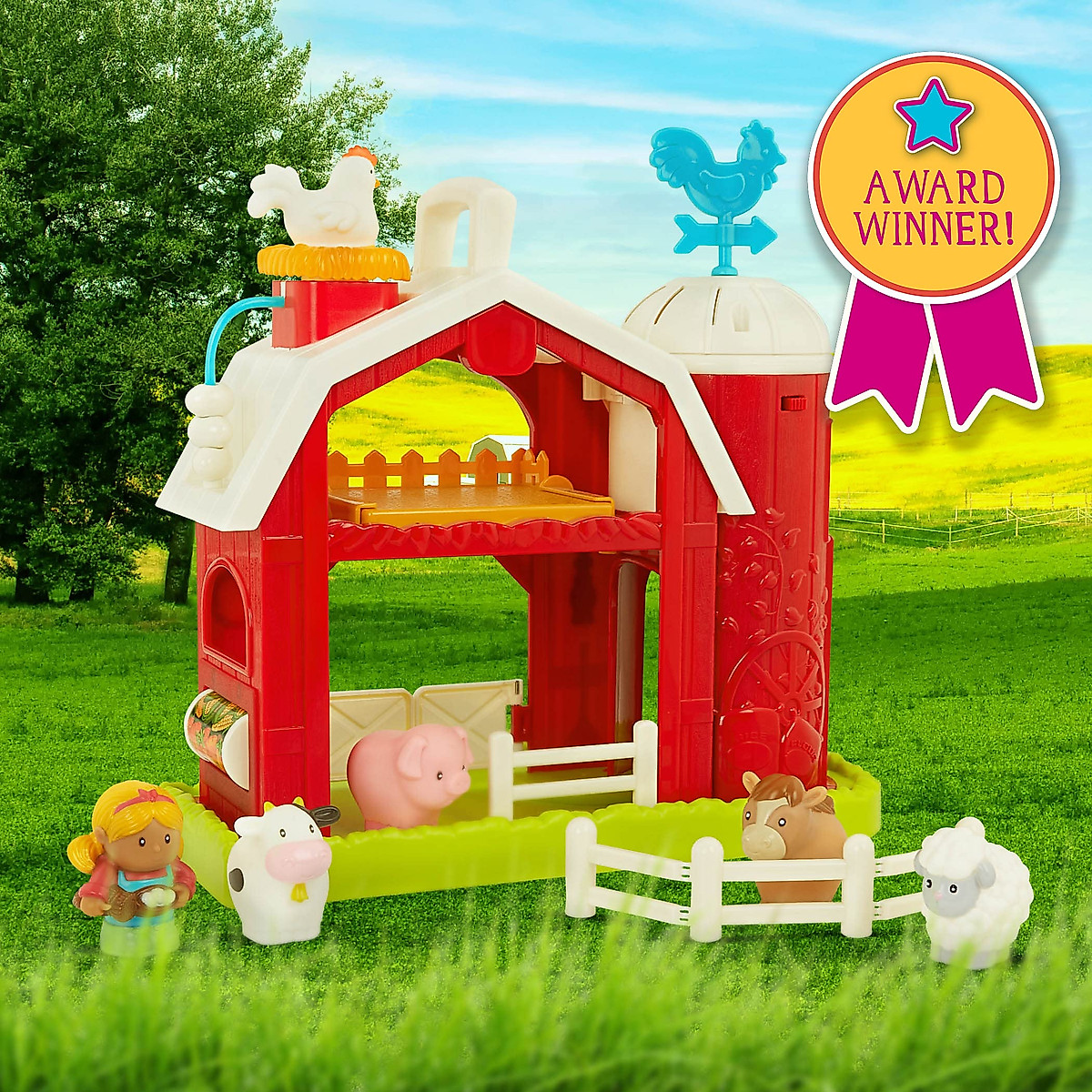 Battat – Farm Animal Toys – 10Pc Toy Farm Set For Kids, Toddlers – Toy Barn & Farm Animals – Music & Animal Sounds – Pretend Play Toy – Musical Farm Playset
