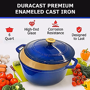Mueller 6qt Enameled Cast Iron Dutch Oven, Heavy-Duty Casserole and Braiser Pan with Lid and Knob, Safe for All Cooktops - Blue