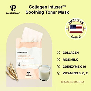 ParadiseGal 10 Face Masks Korean Skin Care - Soothing Collagen Infuser with Rice, Coenzyme Q10, Niacinamide, Ceramide | Best face mask skin care for all skin types (Soothing)