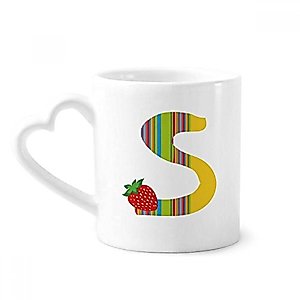 S Alphabet Strawberry Fruit Cute Pattern Mug Coffee Ceramic Drinkware Glass Heart Cup