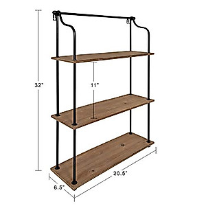 Kate and Laurel Walters Wood and Metal 3-Tier Shelving, 21" x 32", Rustic Brown and Black, Shabby-Chic Industrial Shelves for Storage and Decor