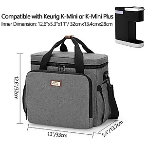 CURMIO Coffee Maker Travel Bag Compatible with Keurig K-Mini or K-Mini Plus, Single Serve Coffee Brewer Carrying Case with Multiple Pockets for K-Cup Pods, Travel Mugs, Gray (Bag Only, Patent Design)