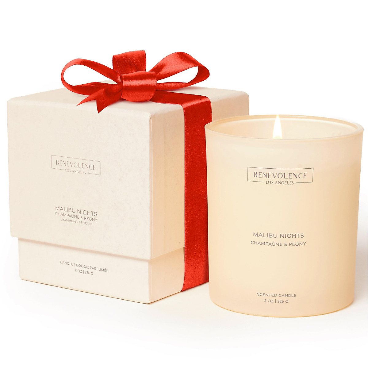 Benevolence LA Malibu Nights Scented Candle | Champagne & Peony | 8oz, 45-Hour Burn | Luxurious Home Fragrance | Natural Wax, Cotton Wick | Malibu Sands Collection
