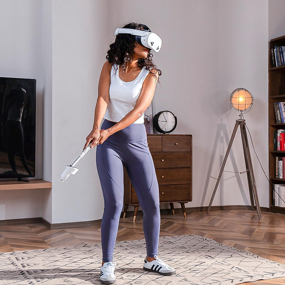 AMVR Golf Club Attachment Compatible with Meta/Oculus Quest 3S/Quest 3, Non-Slip VR Golf Handle Grip for Golf +, 80 Degree Design Keep Tracking （for Right Controller, Not for Charging Dock Battery）