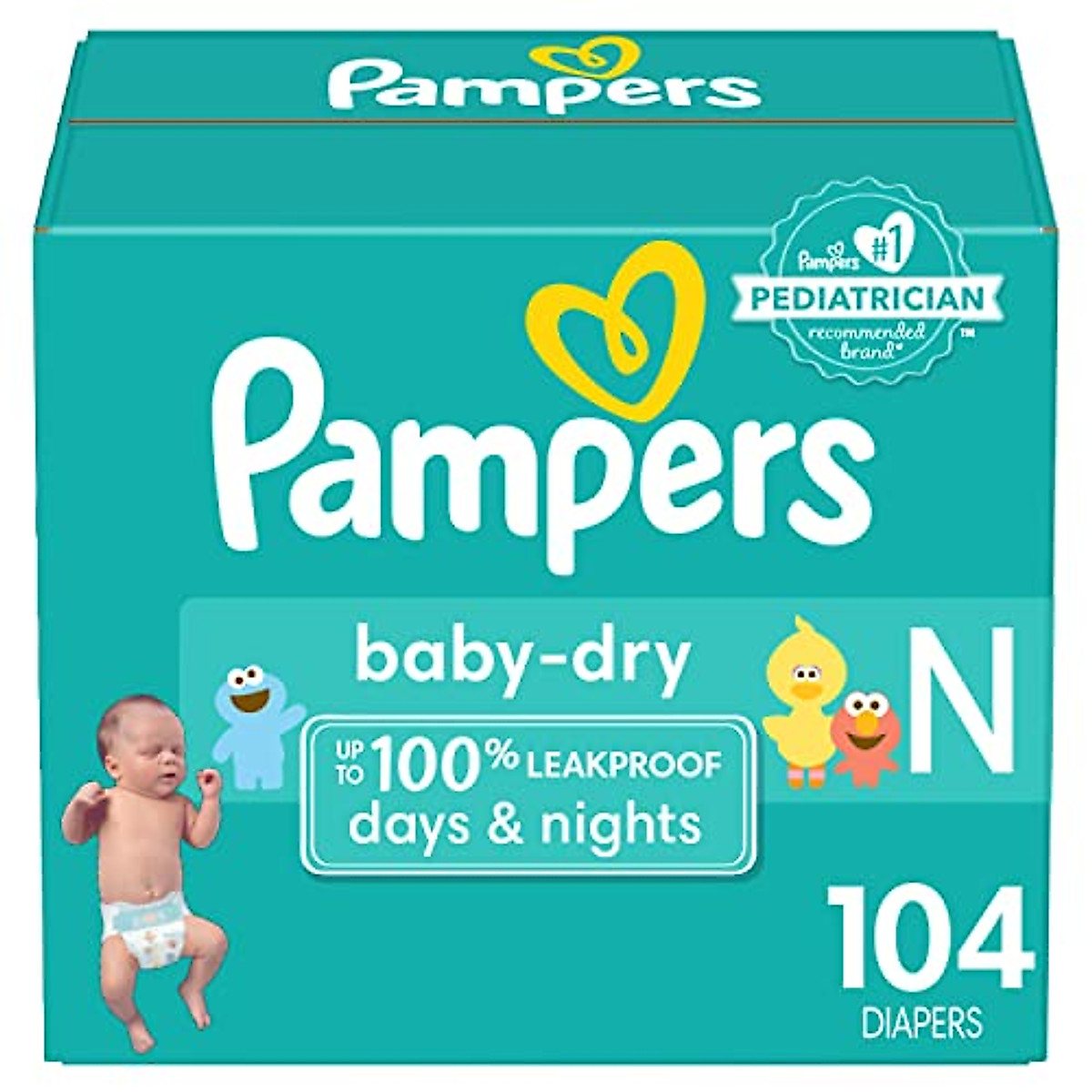 Pampers Baby Dry Diapers Size 0/Newborn 104 Count (Pack of 2)