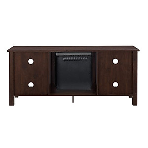 BOWERY HILL 58" Minimal Farmhouse Electric Fireplace TV Stand Console Rustic Wood Entertainment Center with Storage, for TV's up to 64", in Brown