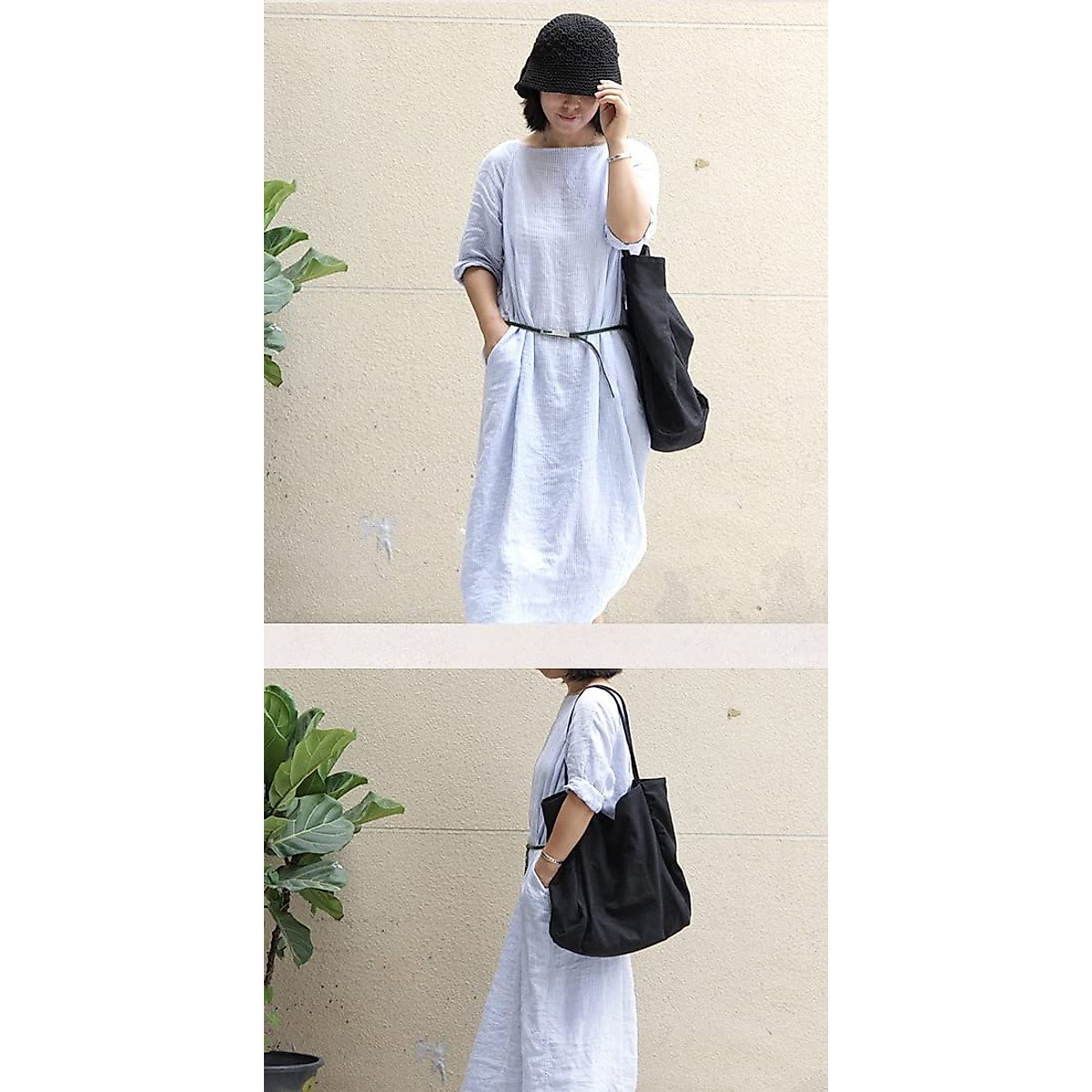 Jeelow Canvas Tote Handbag Shoulder Bag Purse Lightweight Yoga Shopping Travel For Men Women (Black Oversize)