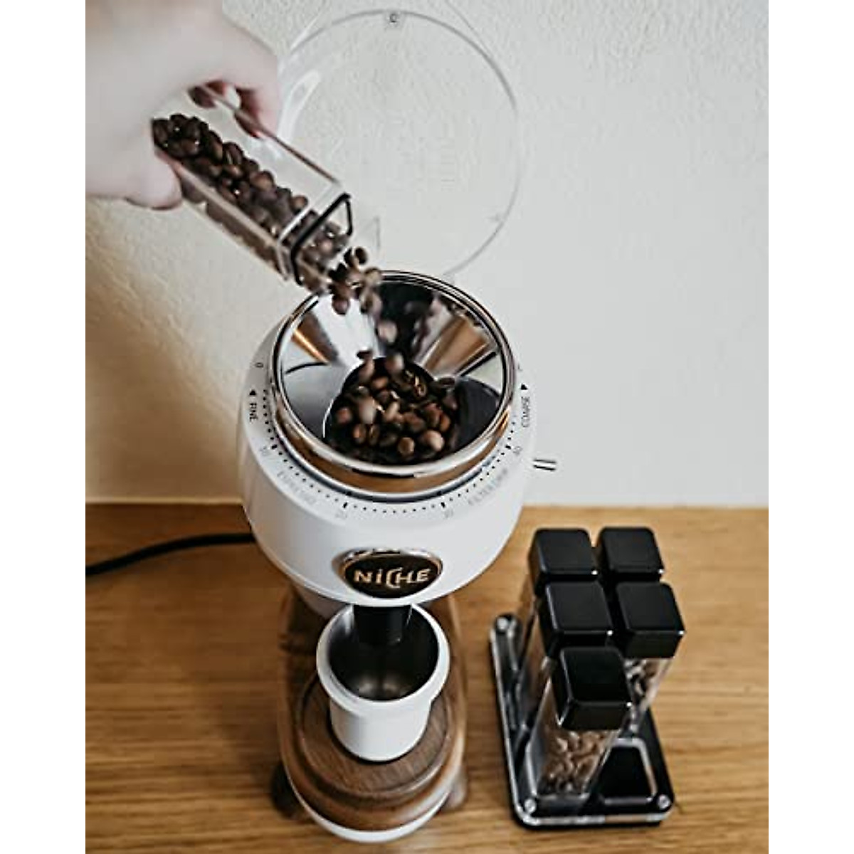 Normcore 6 Tubes Coffee Bean Cellars with Stand & Hopper - Single Dose Coffee Bean Vaults - Espresso Bean Storage Set - One-Way Exhaust Valve - Capacity 25-28g