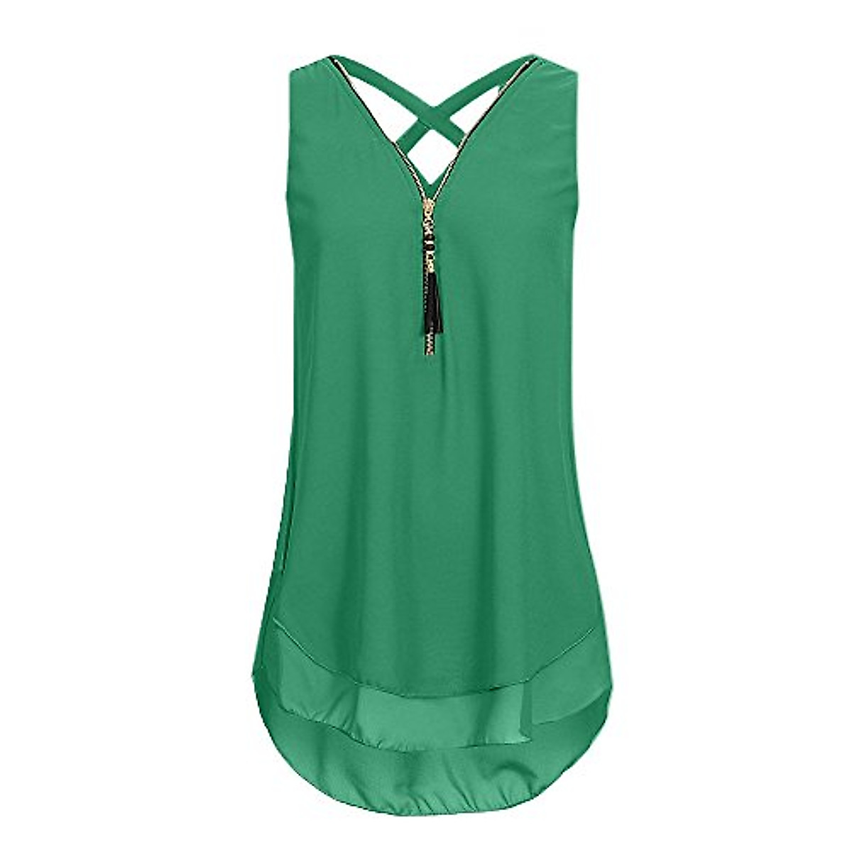 YOMXL Womens Chiffon Tank Tops Cross Back Sleeveless Vest Casual Layer Zipper Loose Fit Tunic Vest Army Green