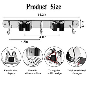 2 Racks and 3 Hooks & Black 5 Racks and 4 Hooks Broom and Mop Holder Wall Mounted Garage Organizer Storage Tool Racks Stainless Steel Heavy Duty Hooks Self Adhesive Solid Non-slip Wall Hangers
