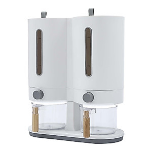 Xuthusman 11.02 lbs Dual Rice Dispenser with Two Measuring Cups, Free-standing Rice Dispenser, PP Dual Rice Storage Container 12 * 5.9 * 14.17in (White+Grey+Clear)