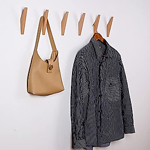 FDHUIJIA Wood Wall Hooks, 6Pack Coat Hooks Wall Mounted | Rustic Wooden Hooks Heavy Duty Robe Hook Hat Rack (Beech)