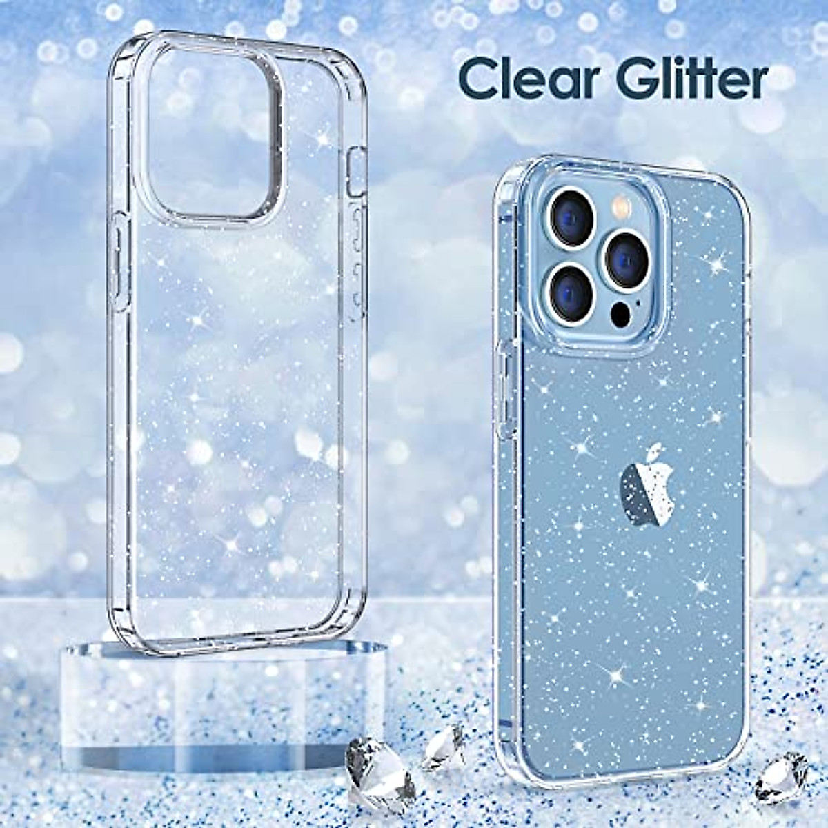 for iPhone 13 Pro Max Case Clear Glitter, Cute Girly Sparkly Bling Phone Case for Women Girls [Sparkle Design] Anti-Scratch Soft TPU Slim Fit Shockproof Protective Case Cover 6.7", Clear Glitter