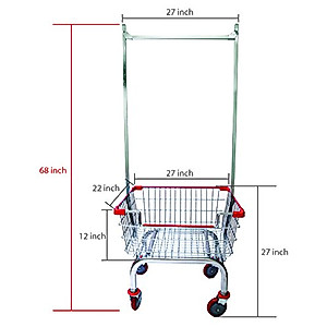 Coin Laundry Cart, CART&SUPPLY [Heavy Duty][Rolling Cart] Laundry Cart with Double Pole Rack [Chrome]