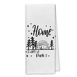 Dibor Home is Where We Park It Camping Kitchen Towels Dish Towels Dishcloth,Woodland RV Trailer Decorative Absorbent Drying Cloth Hand Towels Tea Towels for Bathroom Kitchen,Campers Gifts