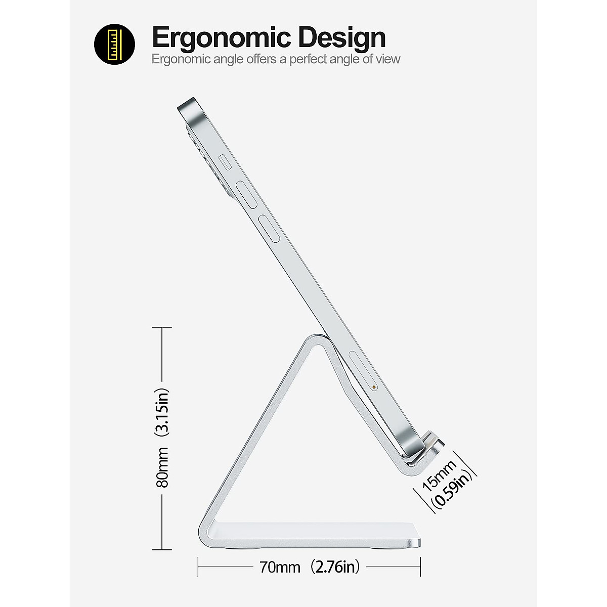 Urmust Desk Cell Phone Stand Holder Aluminum Phone Dock Cradle Compatible with Switch, for iPhone 14 13 12 11 Pro Xs Xs Max Xr X 8 7 6 6s Plus 5 5s 5c, Office Decor Accessories Desk (Silver)