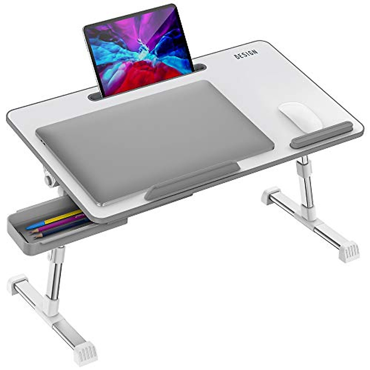 Besign LT06 Pro Adjustable Latop Table [Large Size], Portable Standing Bed Desk, Foldable Sofa Breakfast Tray, Notebook Computer Stand for Reading and Writing (White)