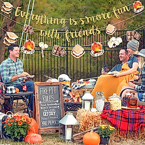 Fangleland S’more Banner Decorations - Everything Is S’more Fun with Friends Bonfire Camping Themed Garland Hanging Decors Birthday Gender Reveal Pregnancy Celebration Party Supplies