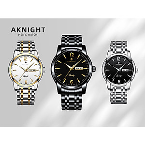 BY BENYAR AKNIGHT Watches for Men Quartz Movement Watch，Waterproof Luminous Men's Watch, Stainless Steel Strap Business Watches