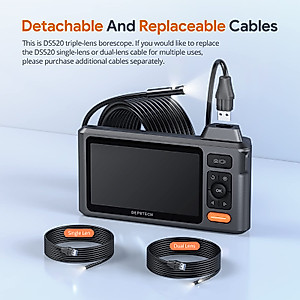 DEPSTECH Triple Lens Borescope Inspection Camera, 5"IPS Screen Endoscope Camera with Lights,1080P Sewer Camera and 180°Flip Button, 16.5ft IP67 Cable, Ease of Use, Tool for Wall, Automotive, Plumbing