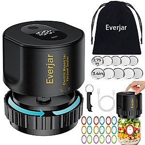 Generic Everjar - Mason Jar Vacuum Sealer Kit, 20s Fully Automatic Suction Stop Mason Jar Vacuum Sealer, Electric Vacuum Sealing Machine for Food Storage., large, Black