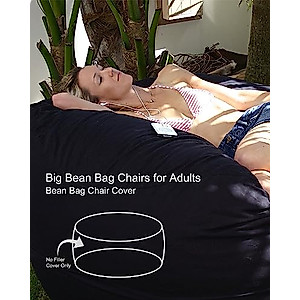 Bean Bag Chairs, 7ft Giant Bean Bag Chair for Adults, Big Bean Bag Cover Comfy Large Bean Bag Bed (No Filler, Cover only) Fluffy Lazy Sofa (Dark Grey), 7ft(180*80cm)(Black)