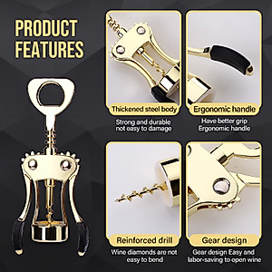 Drincarier Wine Opener, Zinc Alloy Premium Wing Corkscrew Wine Bottle Opener with Multifunctional Bottles Opener, Upgrade (Gold Opener With Foil Cutter)