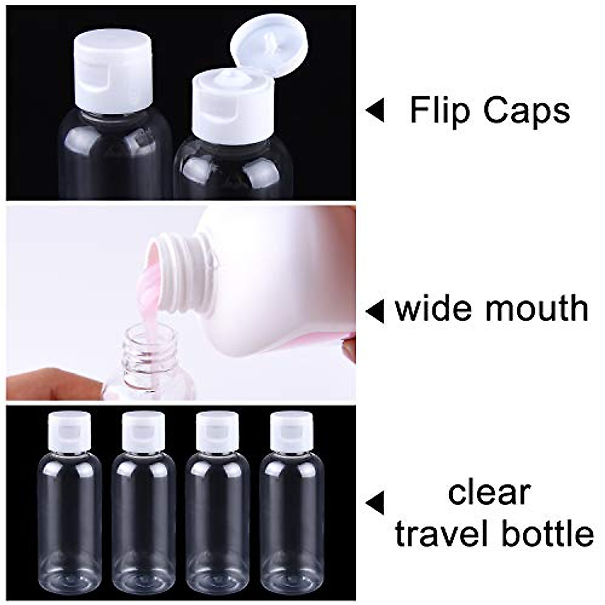 TUPARKA 30 Pack Clear Plastic Empty Travel Bottles with Flip Cap, Portable Refillable Containers Liquid Hand Sanitizer Containers Toiletry Containers Cosmetic Bottles