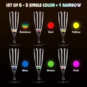 LED Light Up Cups Wine Champagne Flutes Set of 6 Party Favors Adults, Colored Plastic Champagne Flutes Drinking Glasses Glow in the Dark Colorful Glowing Cups for Birthday Christmas Halloween Weddings