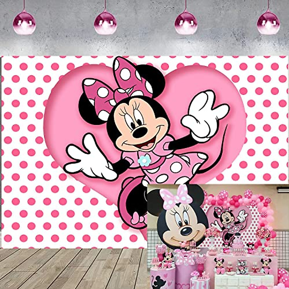 Pink Mouse Baby Shower Backdrop 7x5ft White Background Happy Birthday Backdrop for Girls Birthday Themed Party Backgrounds