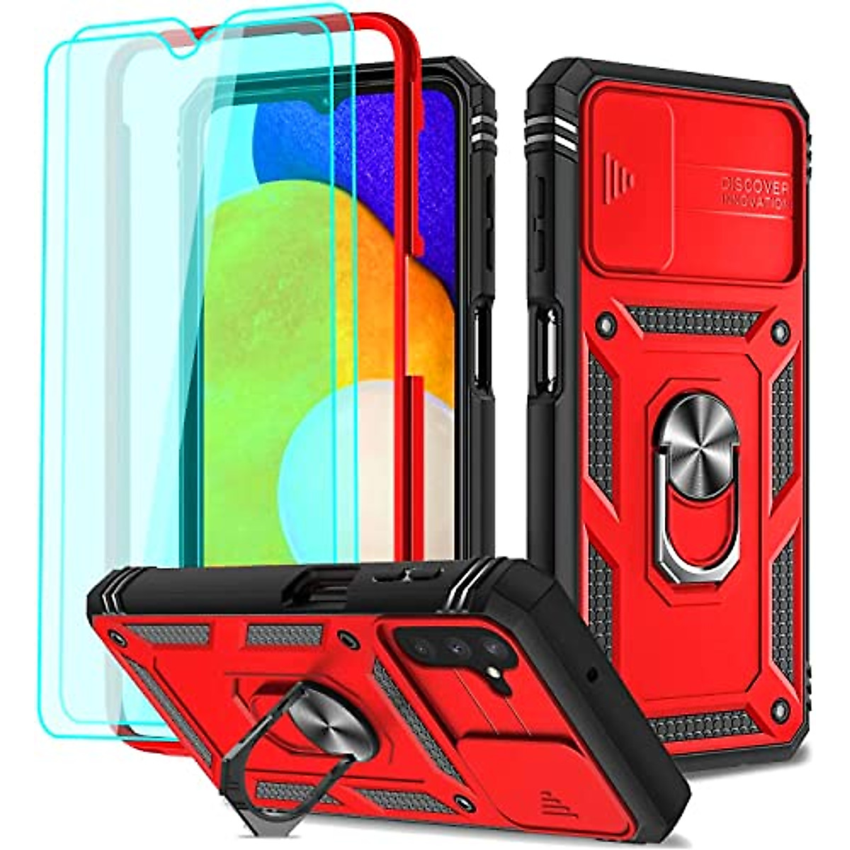 SunStory Samsung Galaxy A13 5G Case with HD Screen Protector [2 Packs], Kickstand [ Military-Grade ] Slide Camera Cover 360 Full Body Protective Cover for Samsung Galaxy A13 5G (Red)