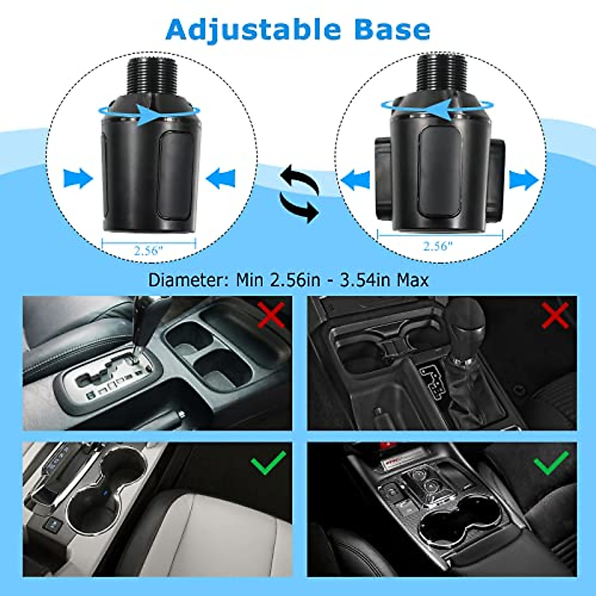 Aiuuee 4 in 1 Cup Holder Tray for Car, Upgraded Car Cup Holder Expander with Tray, Dual Cup Holder, Phone Slot, Adjustable Swivel Arm & Base, Detachable Car Food Tray Table for Eating