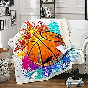 Watercolor Tie-dye Throw Blanket Cartoon Basketball Print Fleece Blanket Youthful Bed Blanket for Couch or Bed Sports Gaming Blanket Soft Warm Lightweight for Kids Adults Women Gift(Throw 50"x60")