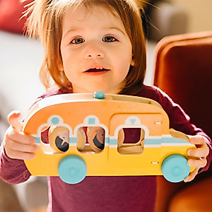 Melissa & Doug GO Tots Wooden Roll & Ride Bus with 3 Disks - FSC Certified