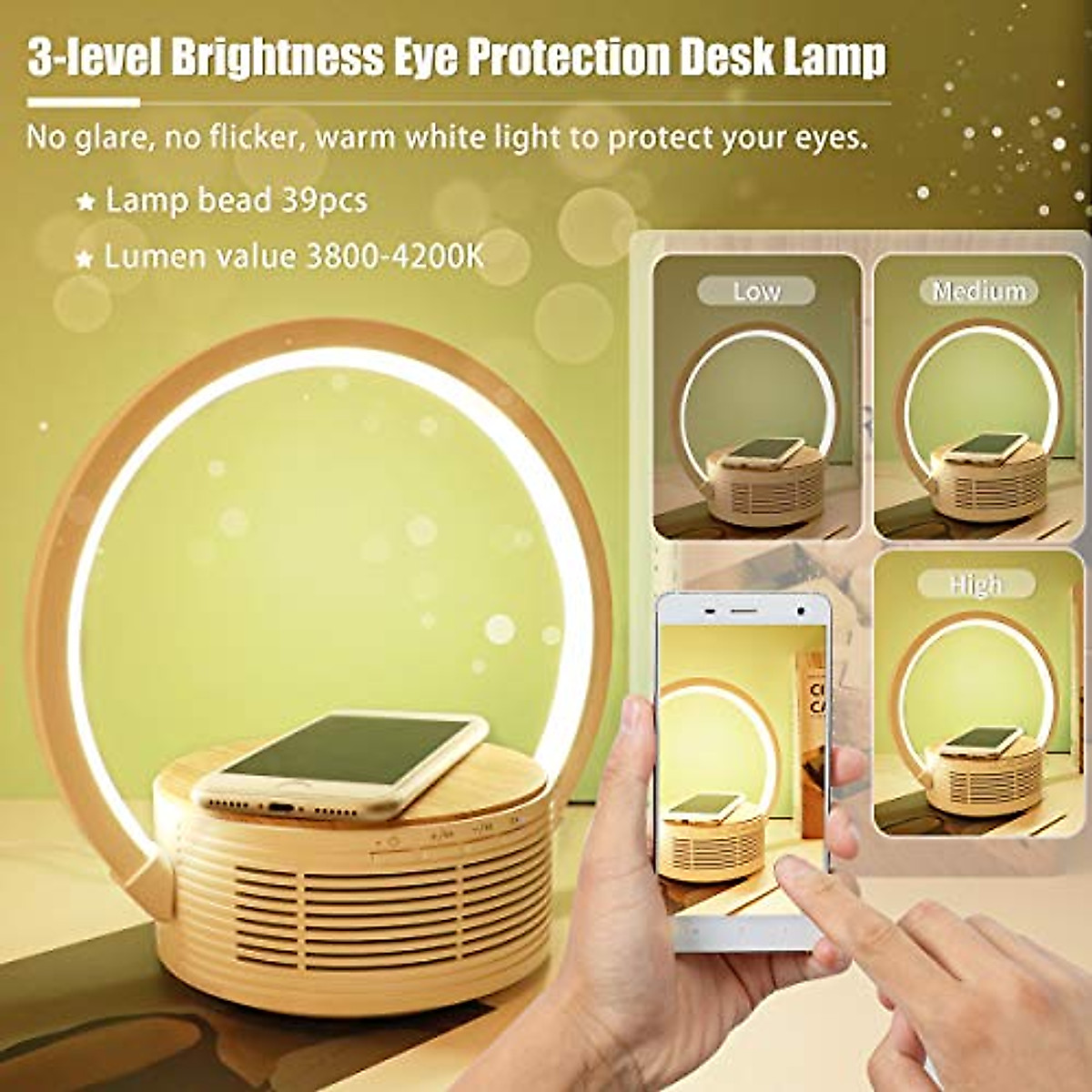 Bluetooth Speaker Wireless Charger with Desk Lamp Bedside Night Light Portable Small Mini Speaker, Led Reading Adjustable Dimmable Table Lamp for Home Office, Dorm, Kids, Students, Boys, Girls Gifts