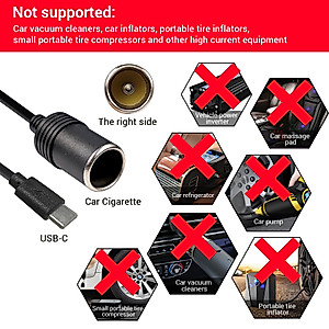 SUTNSCW USB C Male to 12V Adapter, USB to Car Cigarette Lighter Socket Converter Cable (2-Pack)