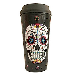 Farmhouse Treasures Day of the Dead, Sugar Skull Double Walled Travel Cups, Set of 2