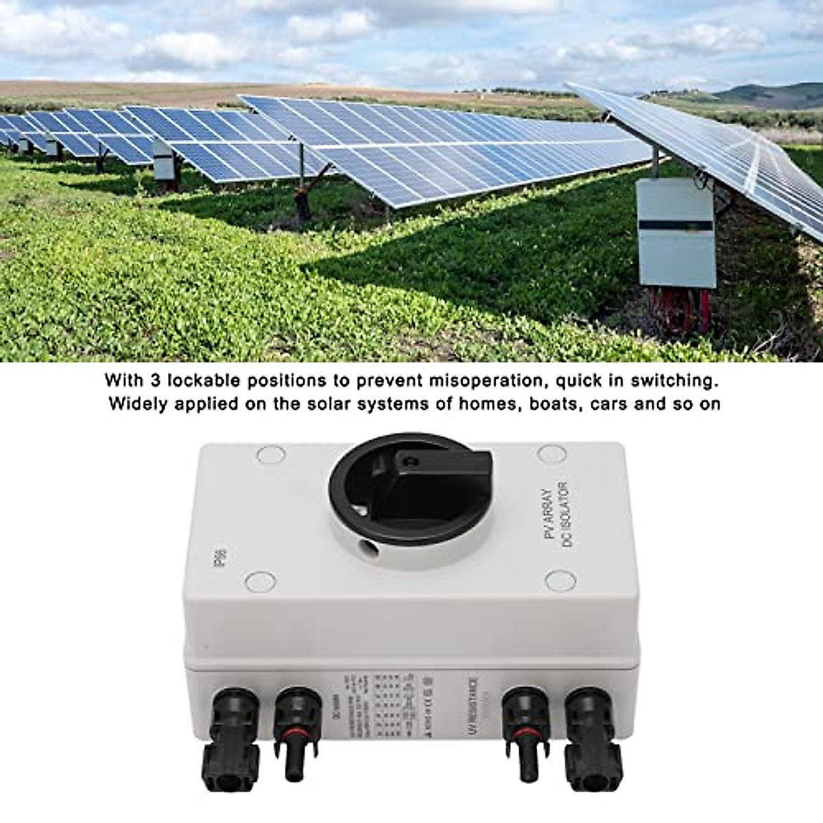 Solar Disconnect Switch, PV Isolator IP66 Waterproof DC 1000V 32A, Grid Solar Power System Photovoltaic Circuit Isolator, for Solar Panels, RV, Boat
